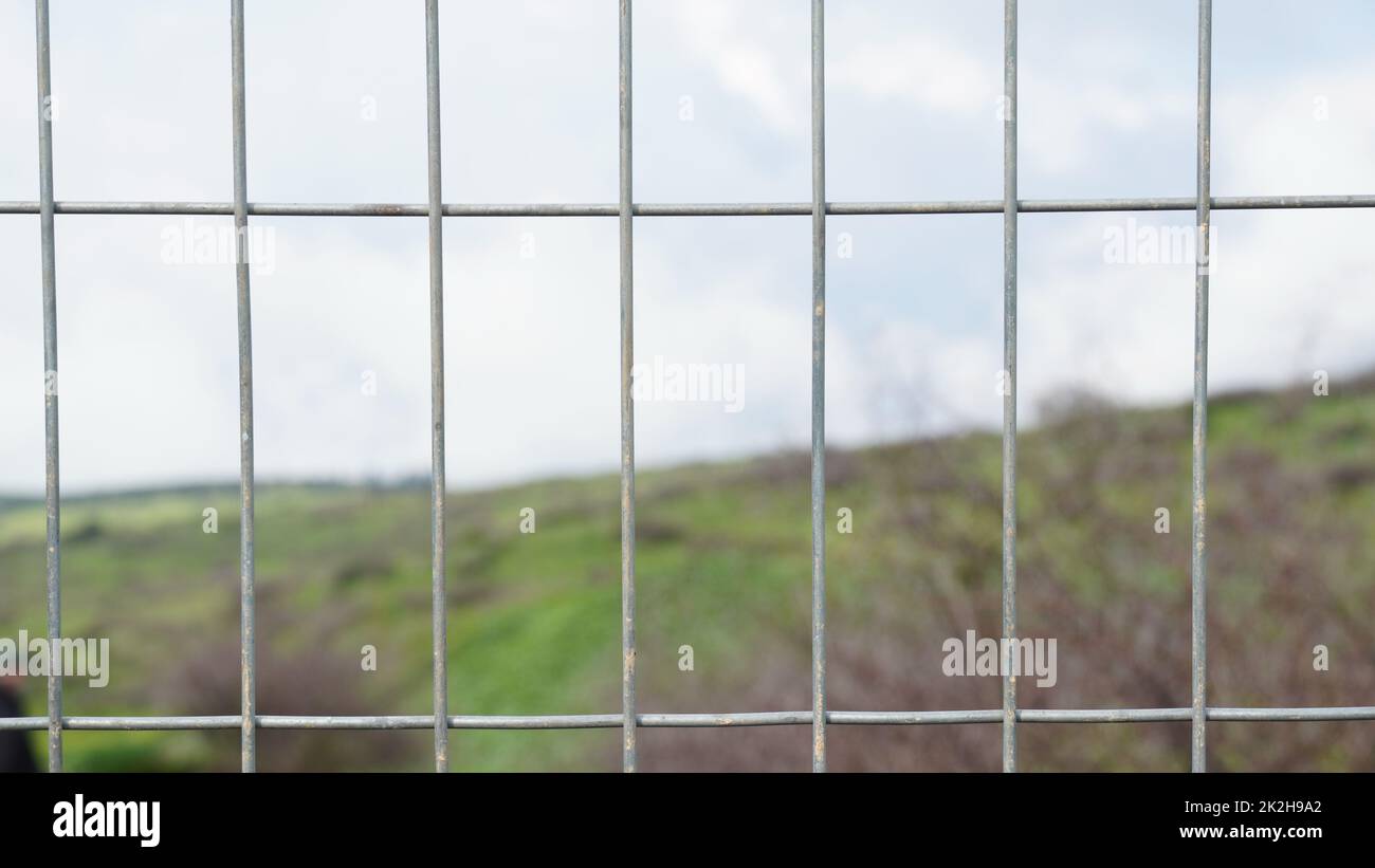 Panel wire fence. Close up of grating wire industrial fence panels ...