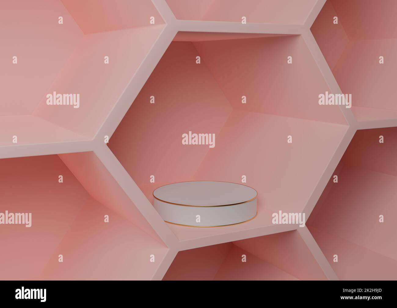 Pastel, light red, salmon pink 3D rendering product display honeycomb ...