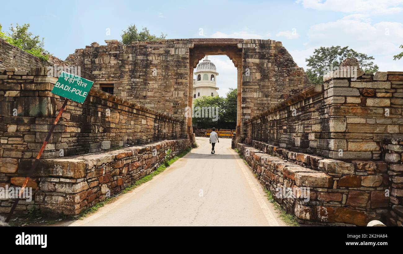 INDIA, RAJASTHAN, CHITTORGARH, July 2022, Tourist at Third entrance of ...