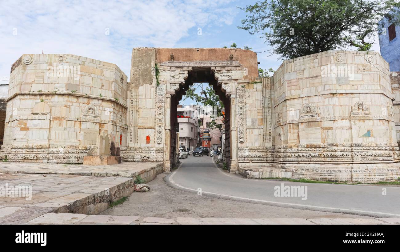 INDIA, RAJASTHAN, CHITTORGARH, July 2022, Tourist at Ram Pole ...