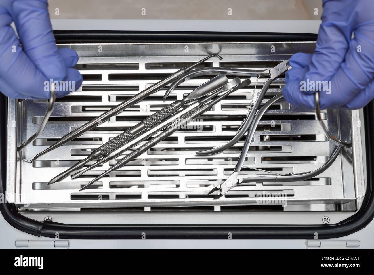 Manicure and pedicure tools after sterilization in autoclave ...