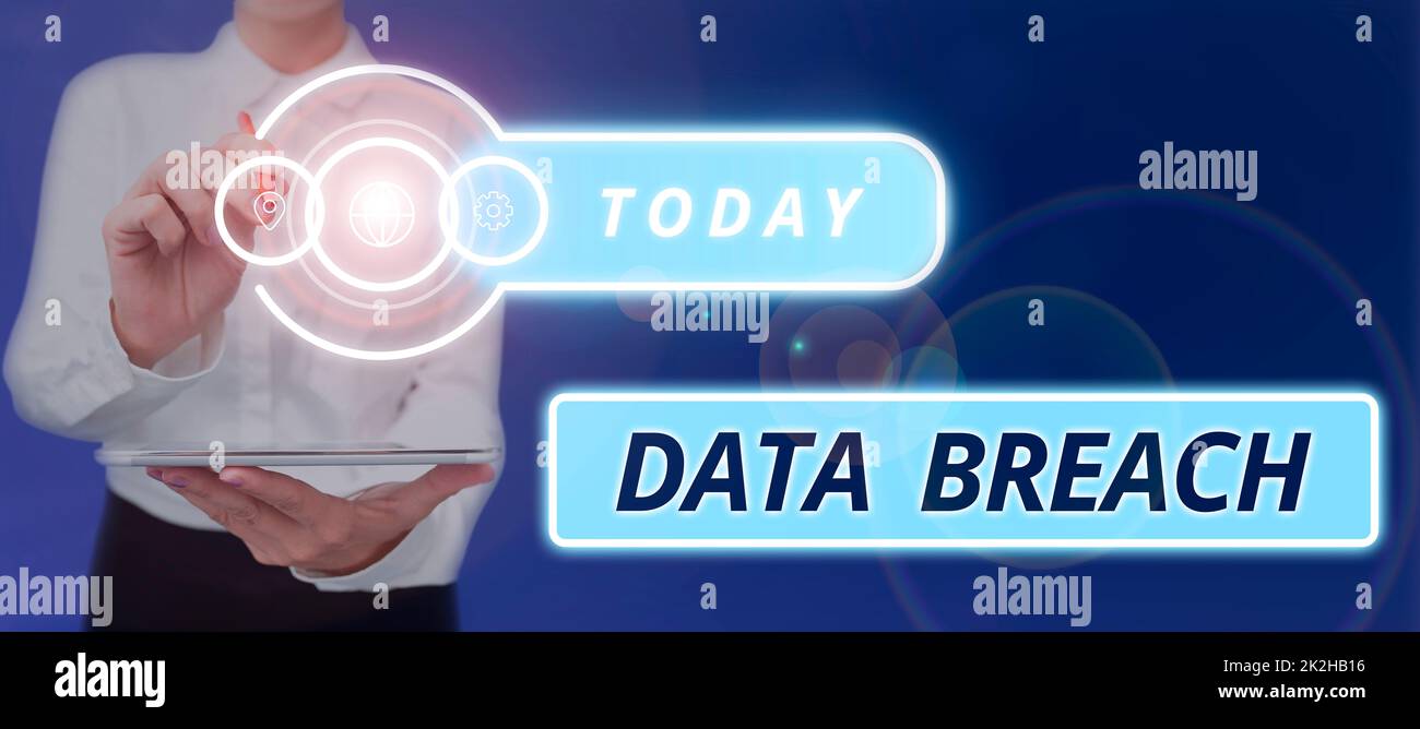 Sign displaying Data Breach. Concept meaning security incident where ...