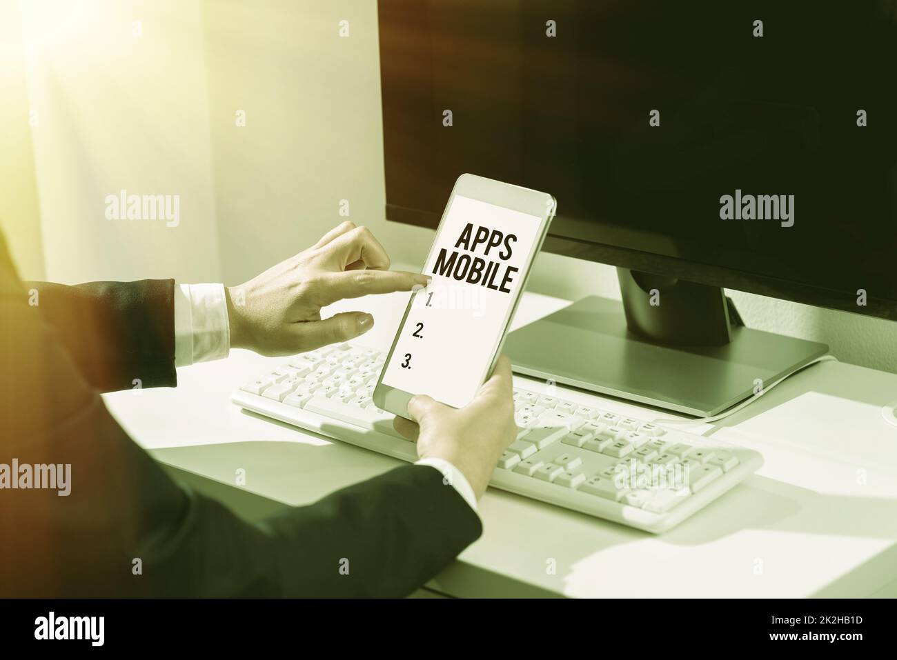 Conceptual caption Apps Mobile. Business approach computer program designed to run on phone hand ...