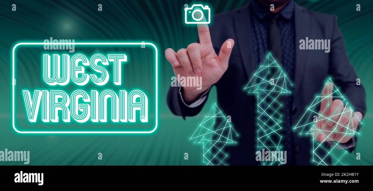 Hand writing sign West Virginia. Conceptual photo United States of ...