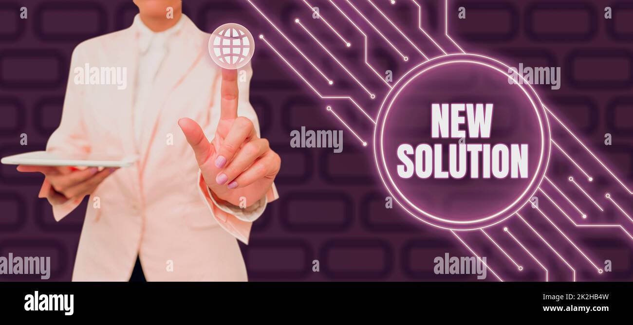 Hand writing sign New Solution. Business showcase Modern Innovation ...
