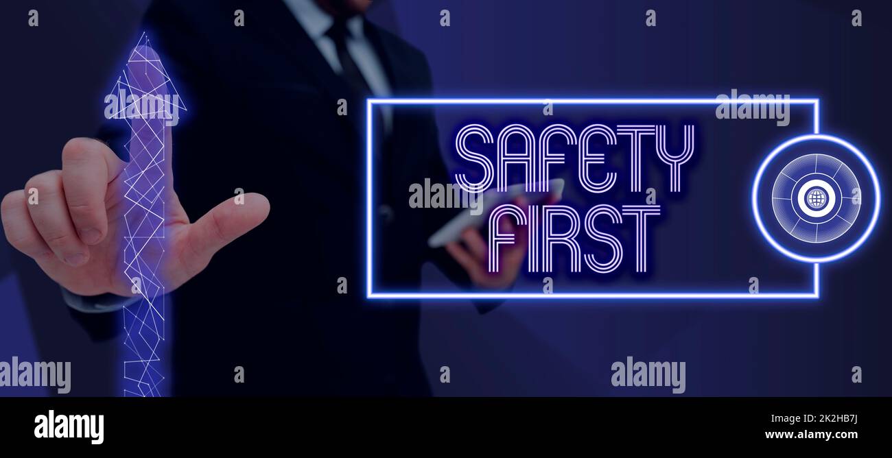 Conceptual display Safety First. Word for Avoid any unnecessary risk ...