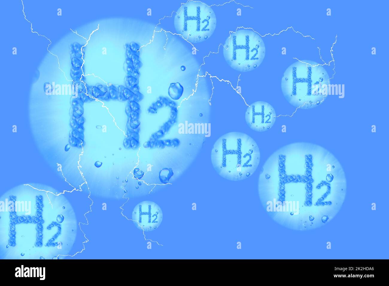 lot of h2 letters with bubbles hydrogen green energy of the future with ...