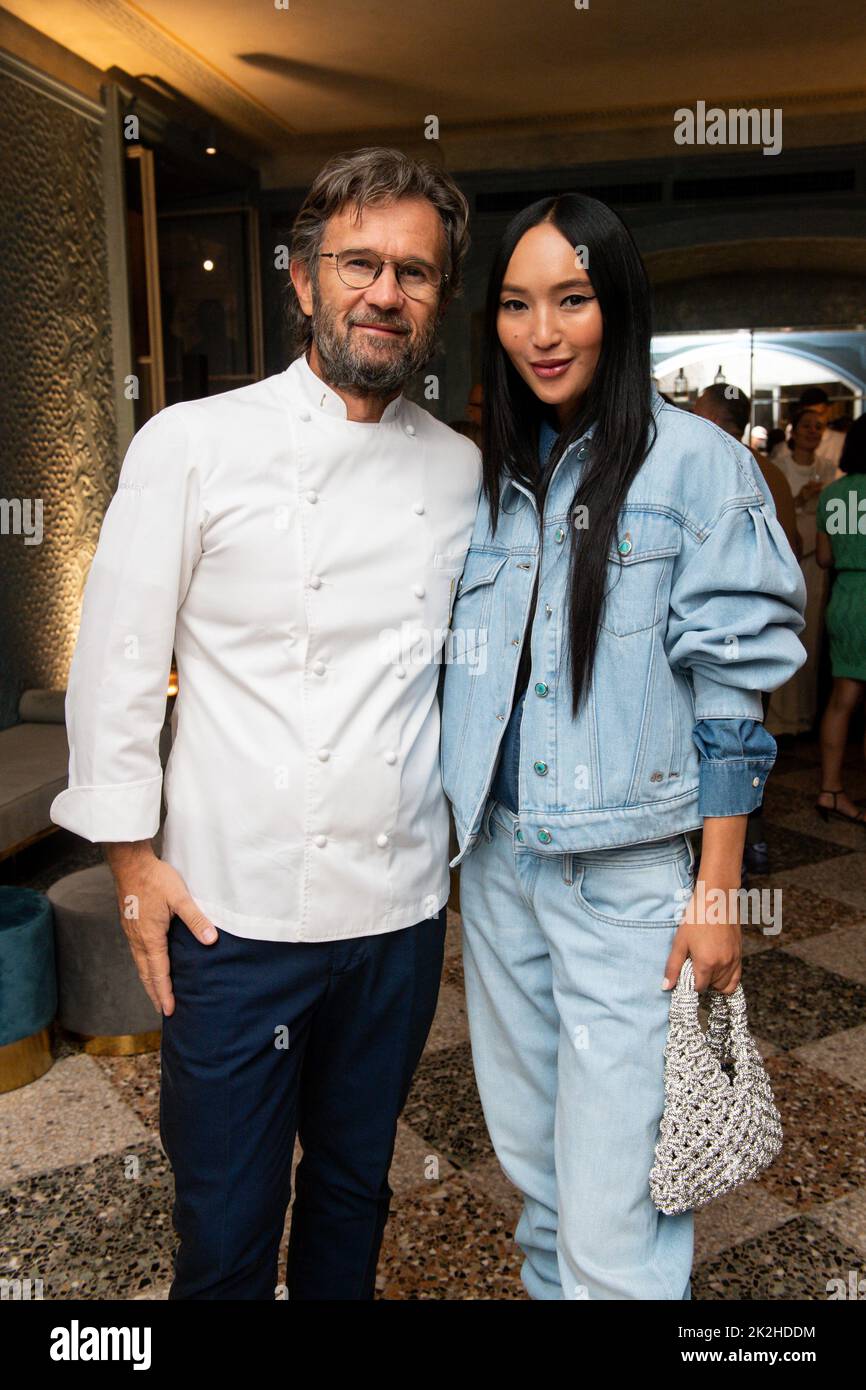 Milan, Italy, 22/09/2022, Carlo Cracco , Korlan Madi Milan Fashion Week ...