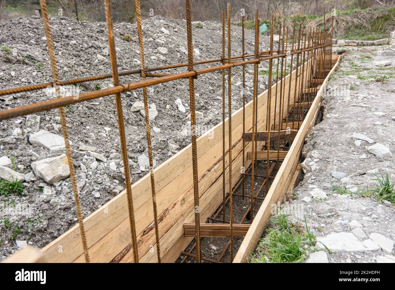 Reinforcement of the strip foundation with metal reinforcement Stock ...