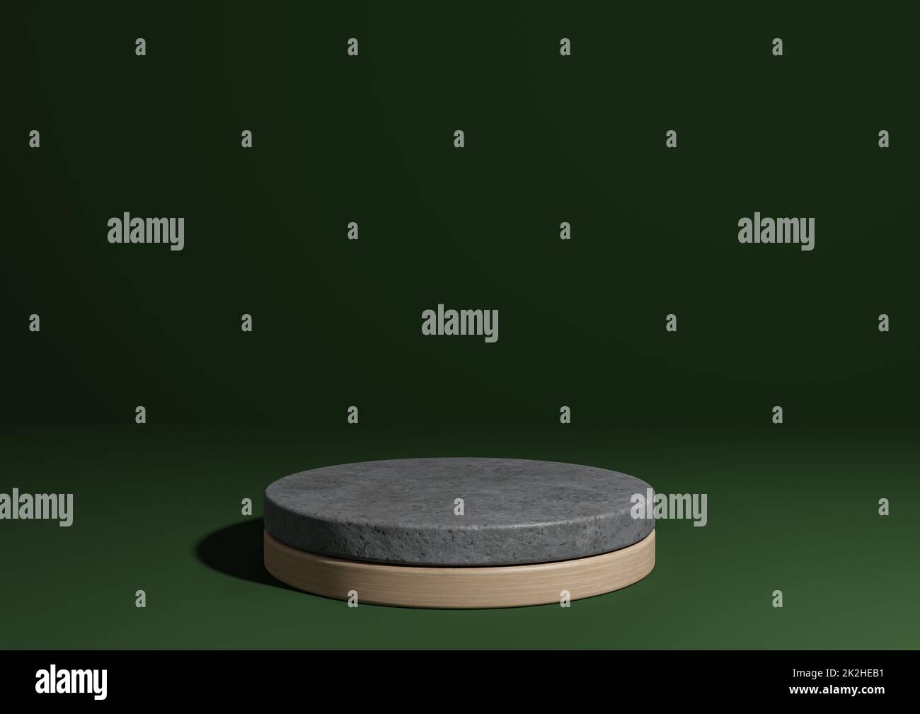 Dark, warm green 3D rendering simple product display, natural minimal background with cylinder ...