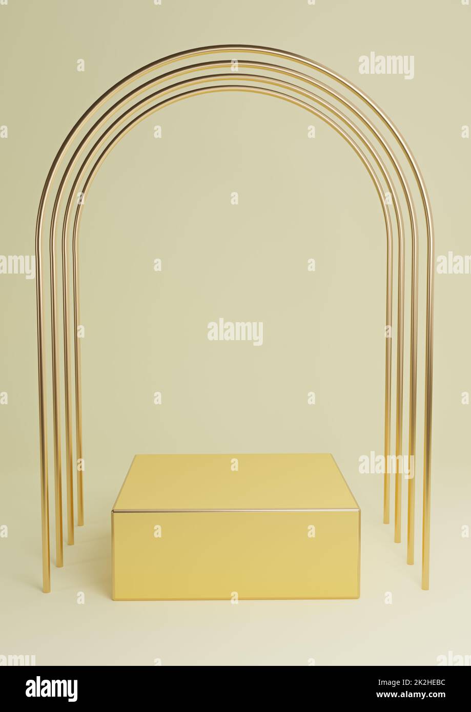 Pastel, light, citrus yellow 3D rendering minimal product display cube ...