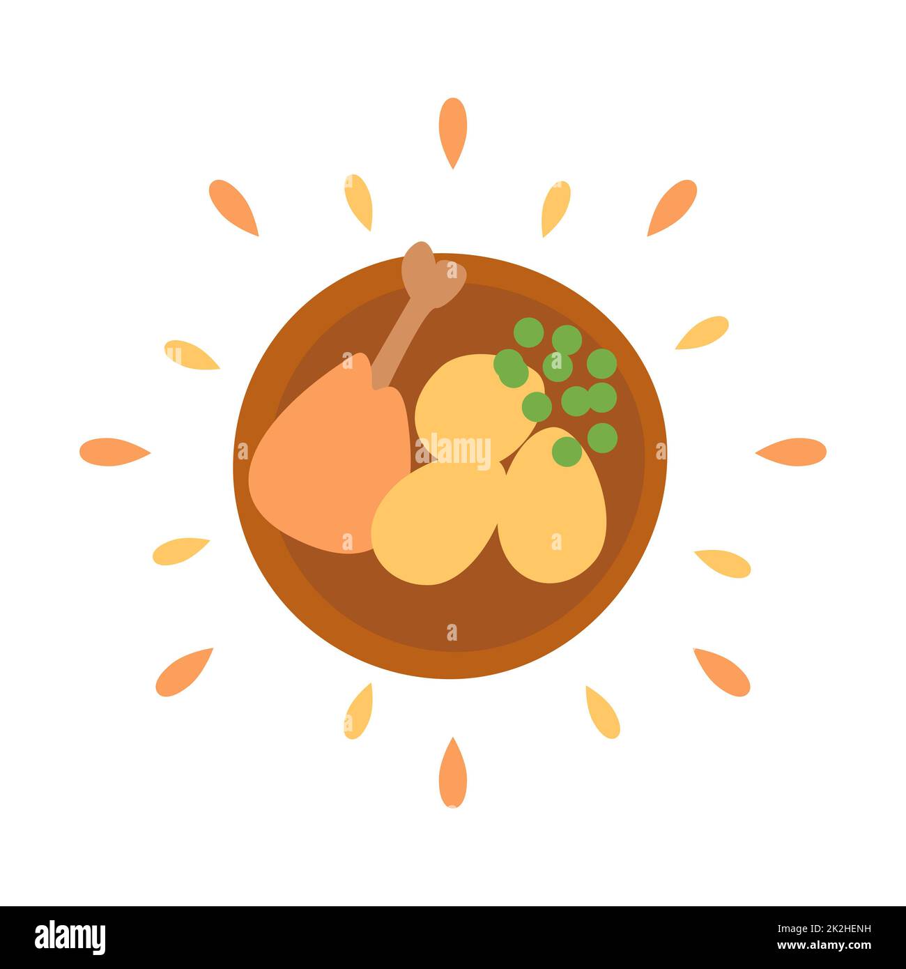 Abstract icon juicy chicken with potatoes with splashes on a white ...