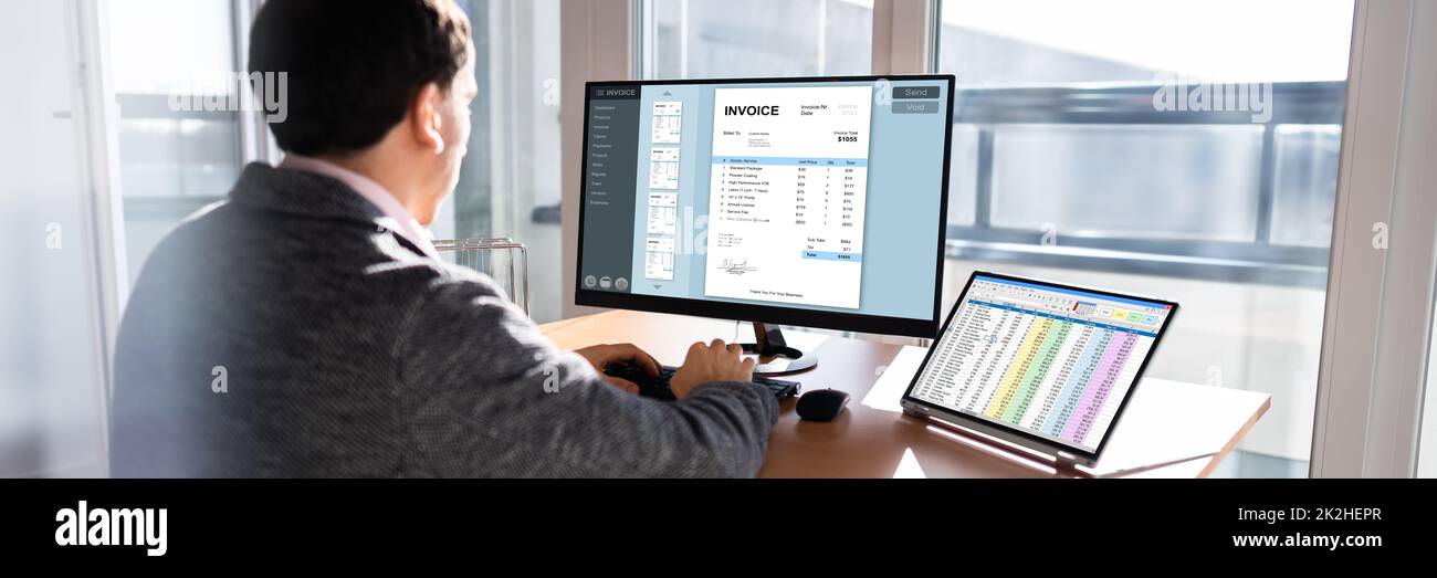 Analyst using spreadsheet report hi-res stock photography and images ...