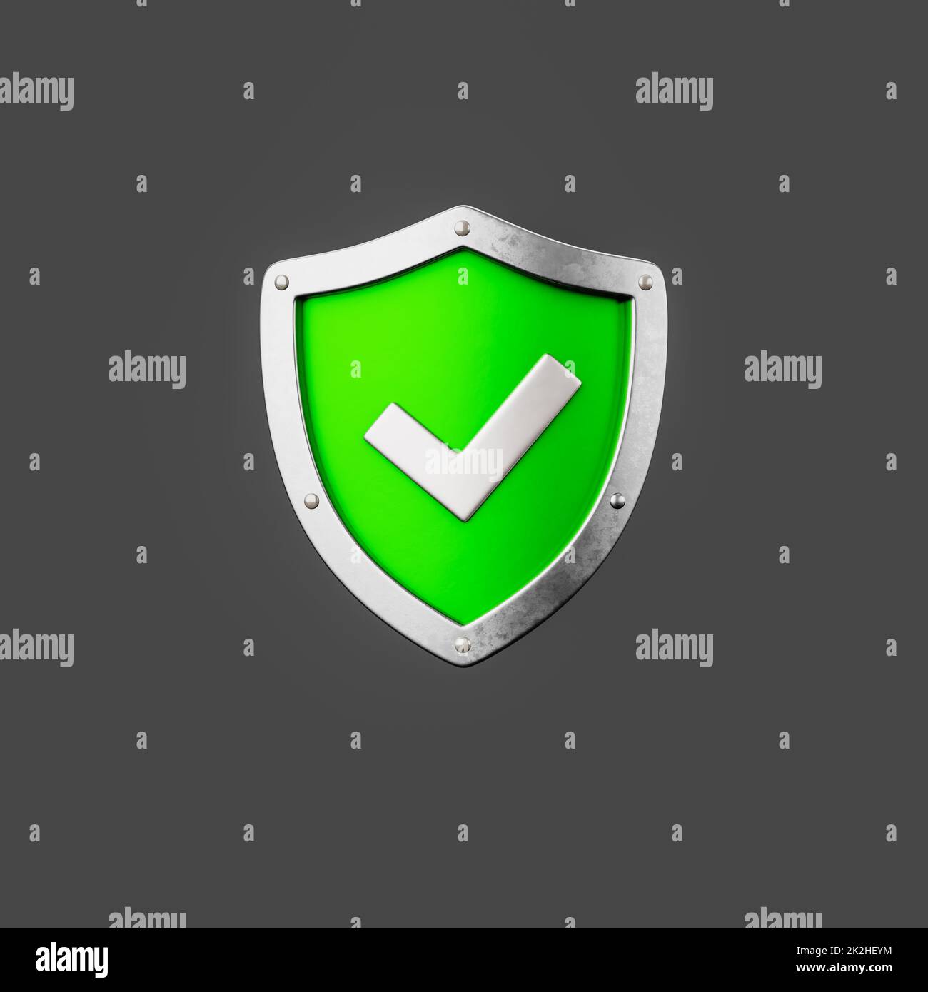 Metallic Shield Shape with Tick Symbol on Gray Background Stock Photo ...