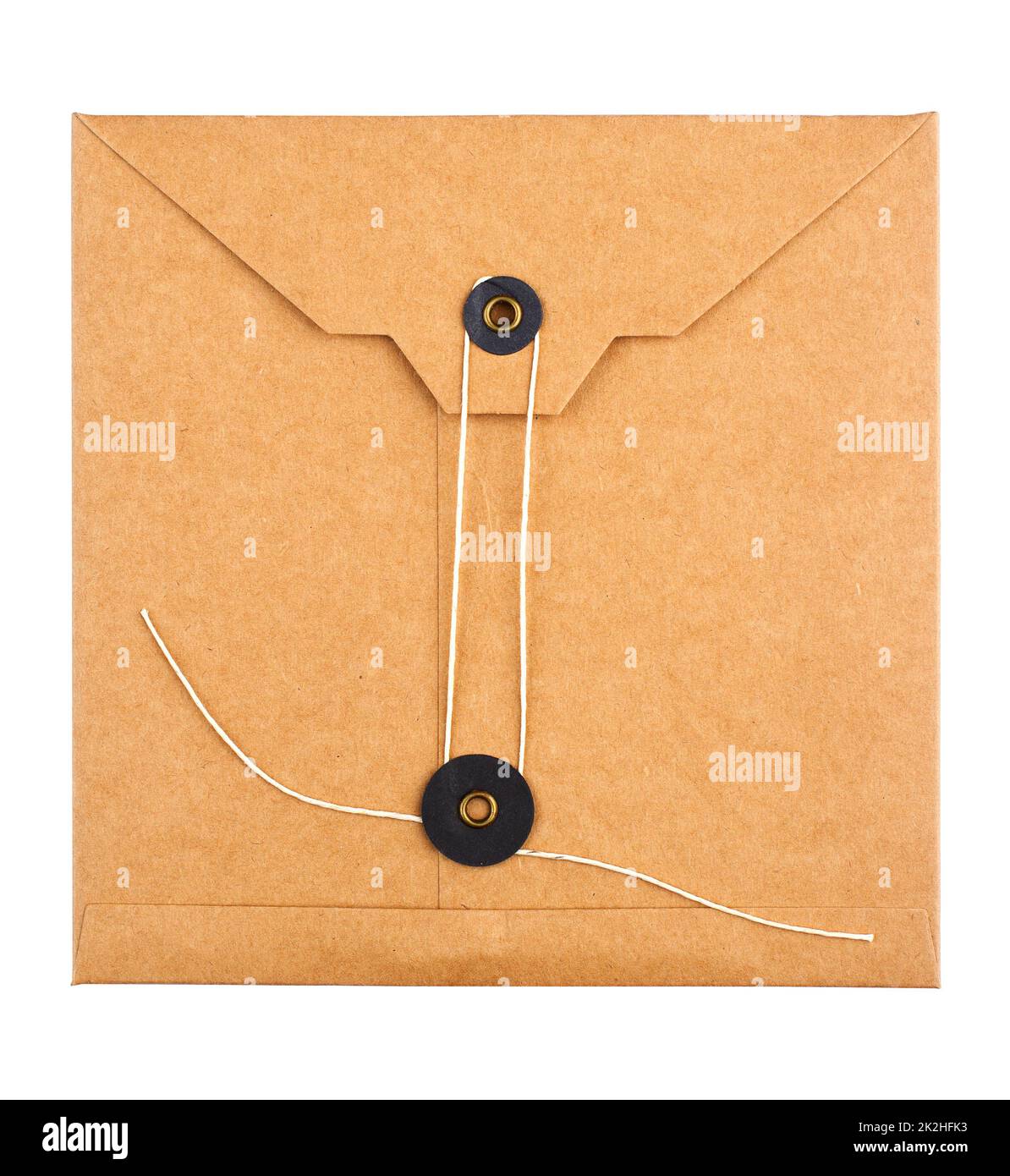 square craft paper envelope with textile thread enclosing isolated on ...