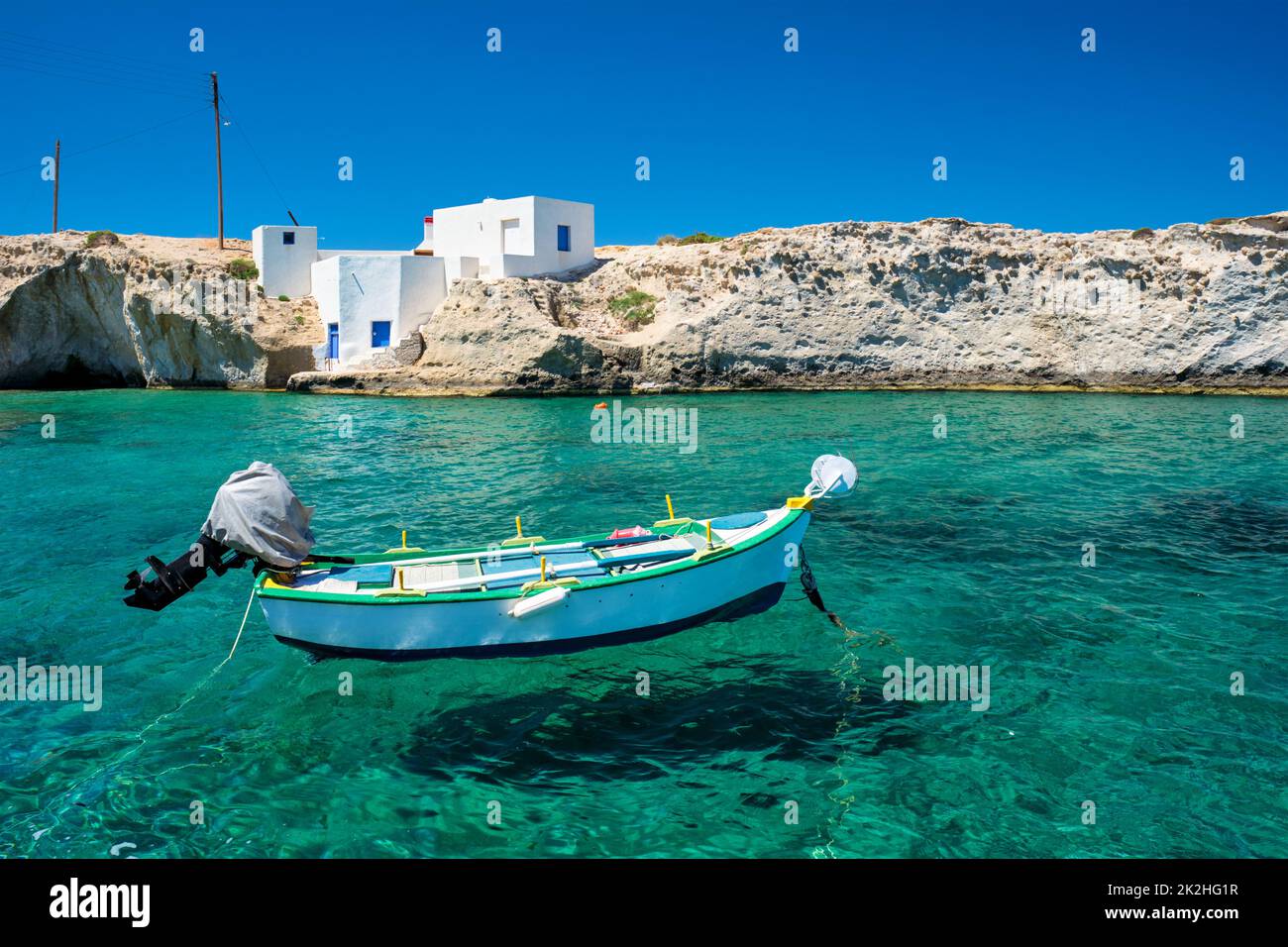 Crystal clear blue water at Mitakas village beach, Milos island, Greece ...