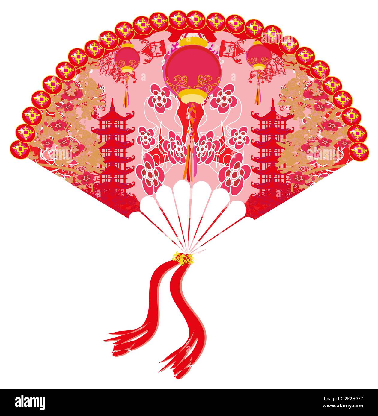 Chinese landscape and beautiful fan Stock Photo - Alamy