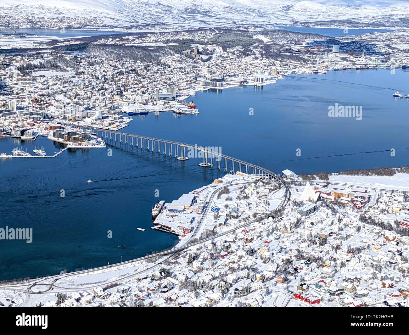 View of the bridge to Tromso island, Norway, from above Stock Photo - Alamy