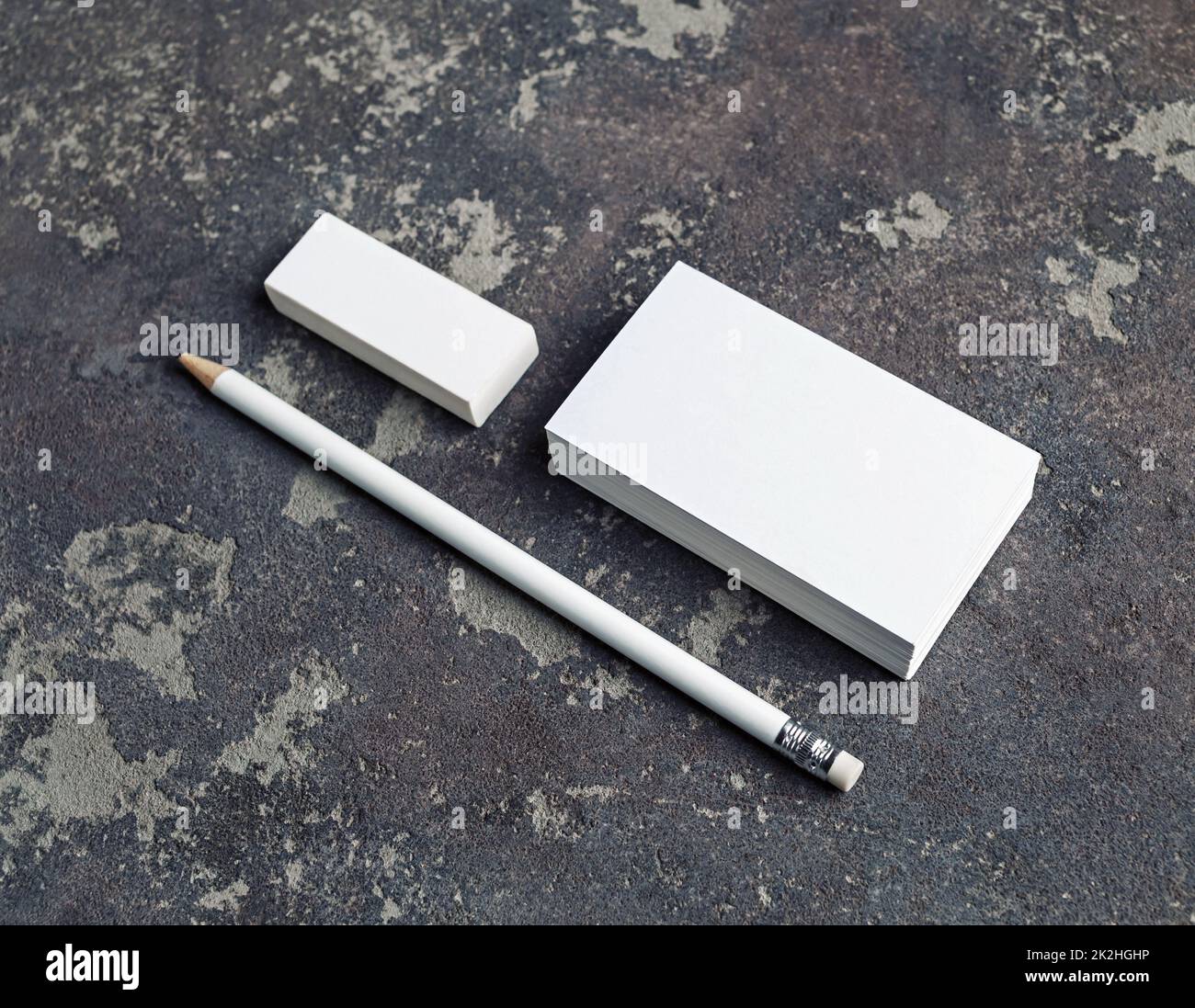Blank business cards, pencil, eraser Stock Photo - Alamy