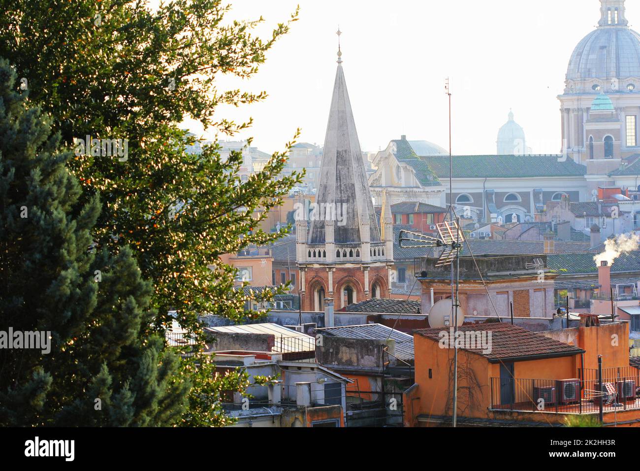 View of Rome from the Villa Borghese hill. The conical tower belongs to ...