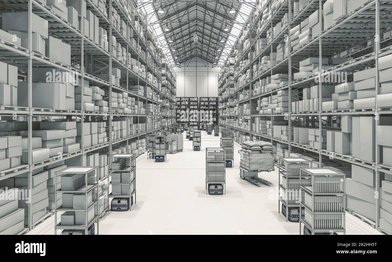 automated warehouse 3d render Stock Photo - Alamy