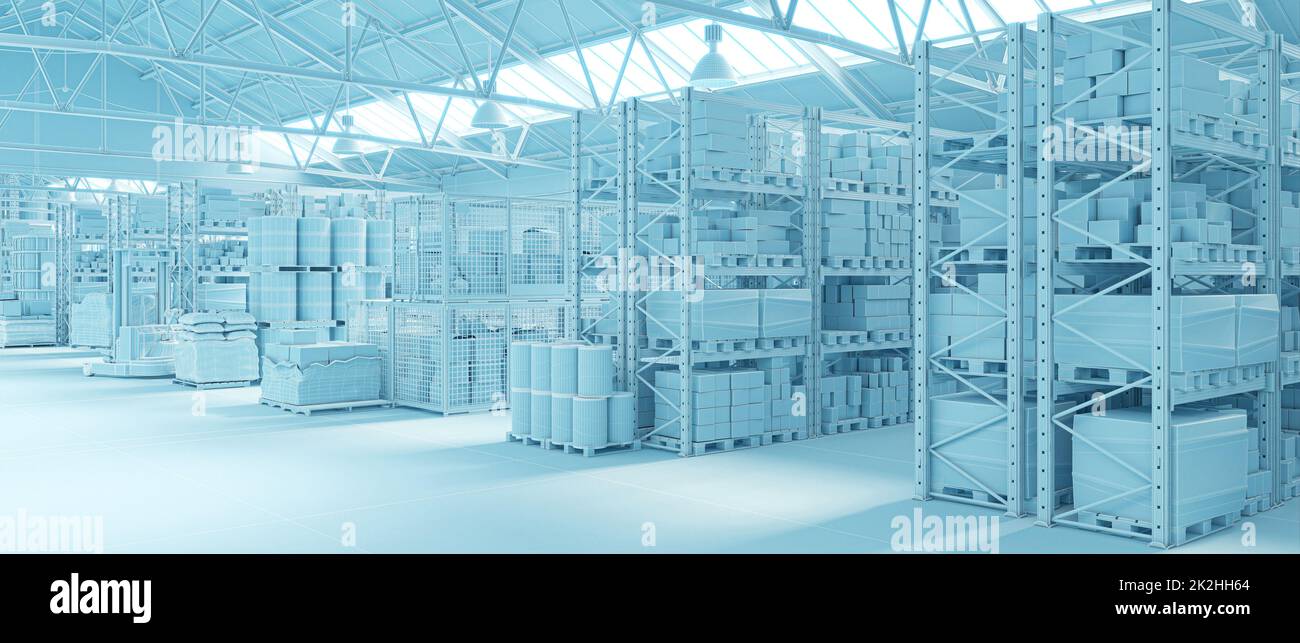 interior of a warehouse with freight wireframe illustration Stock Photo ...
