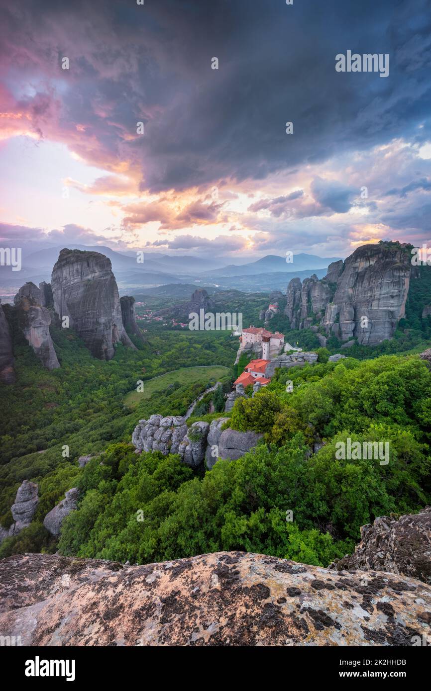 Sunset sky and monasteries of Meteora Stock Photo - Alamy