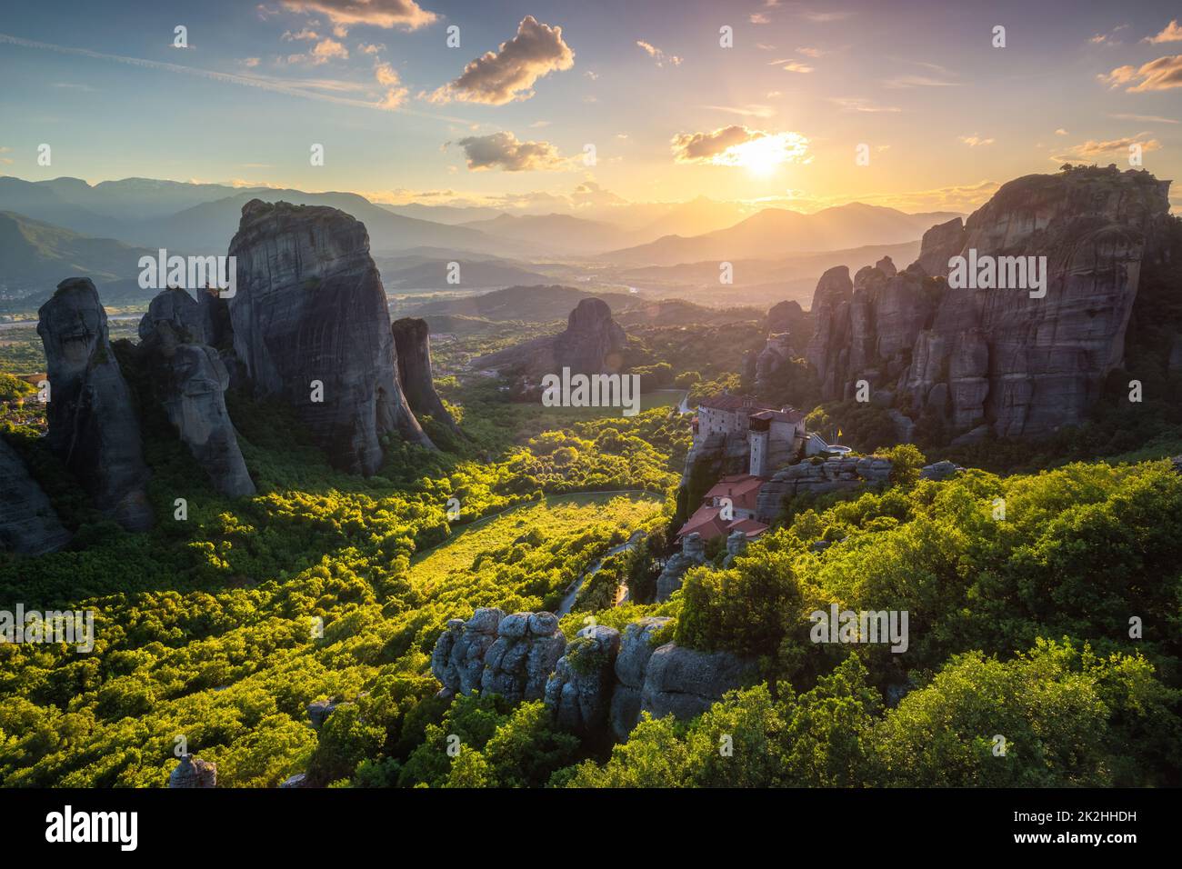 Sunset over monasteries of Meteora Stock Photo - Alamy