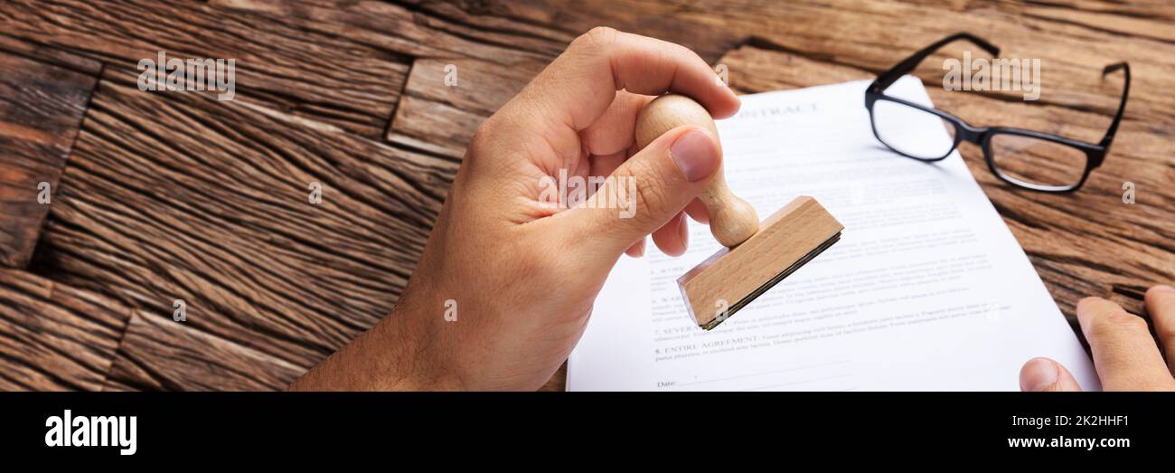 Document Hand Stamp. Notary Paper Stamper And Permit Stock Photo - Alamy