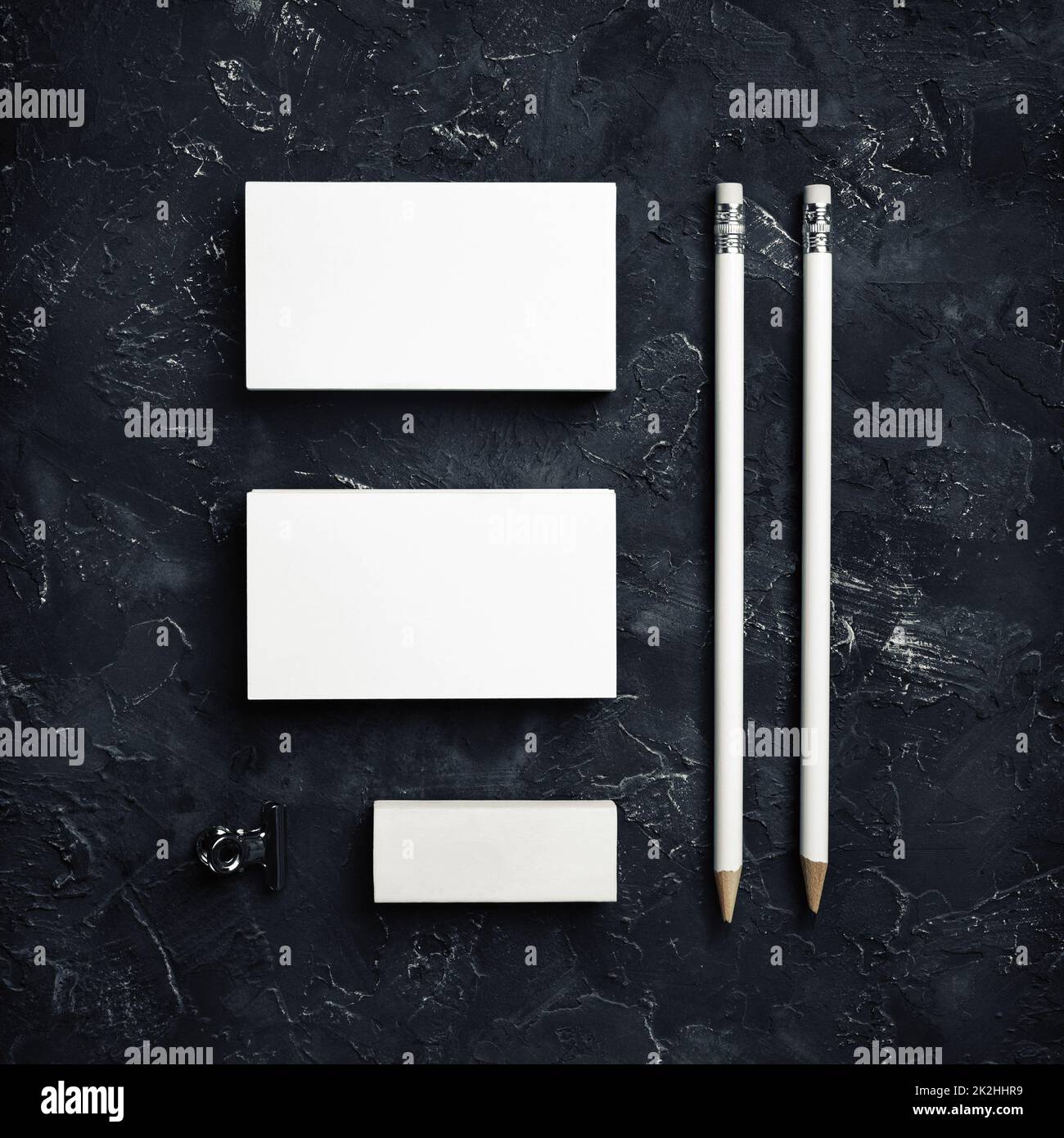 Blank business card, pencils, eraser Stock Photo - Alamy