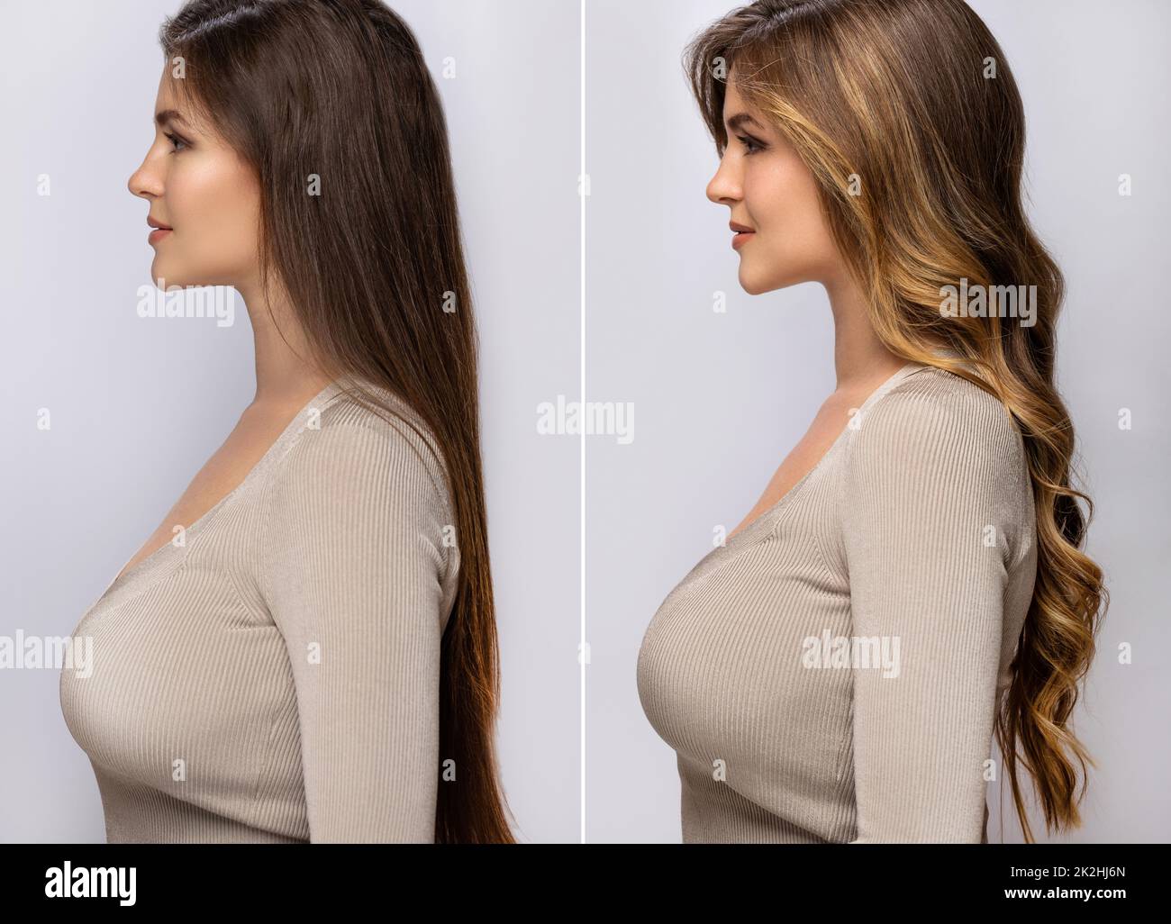 Hair after dyeing and styling in a professional salon Stock Photo - Alamy