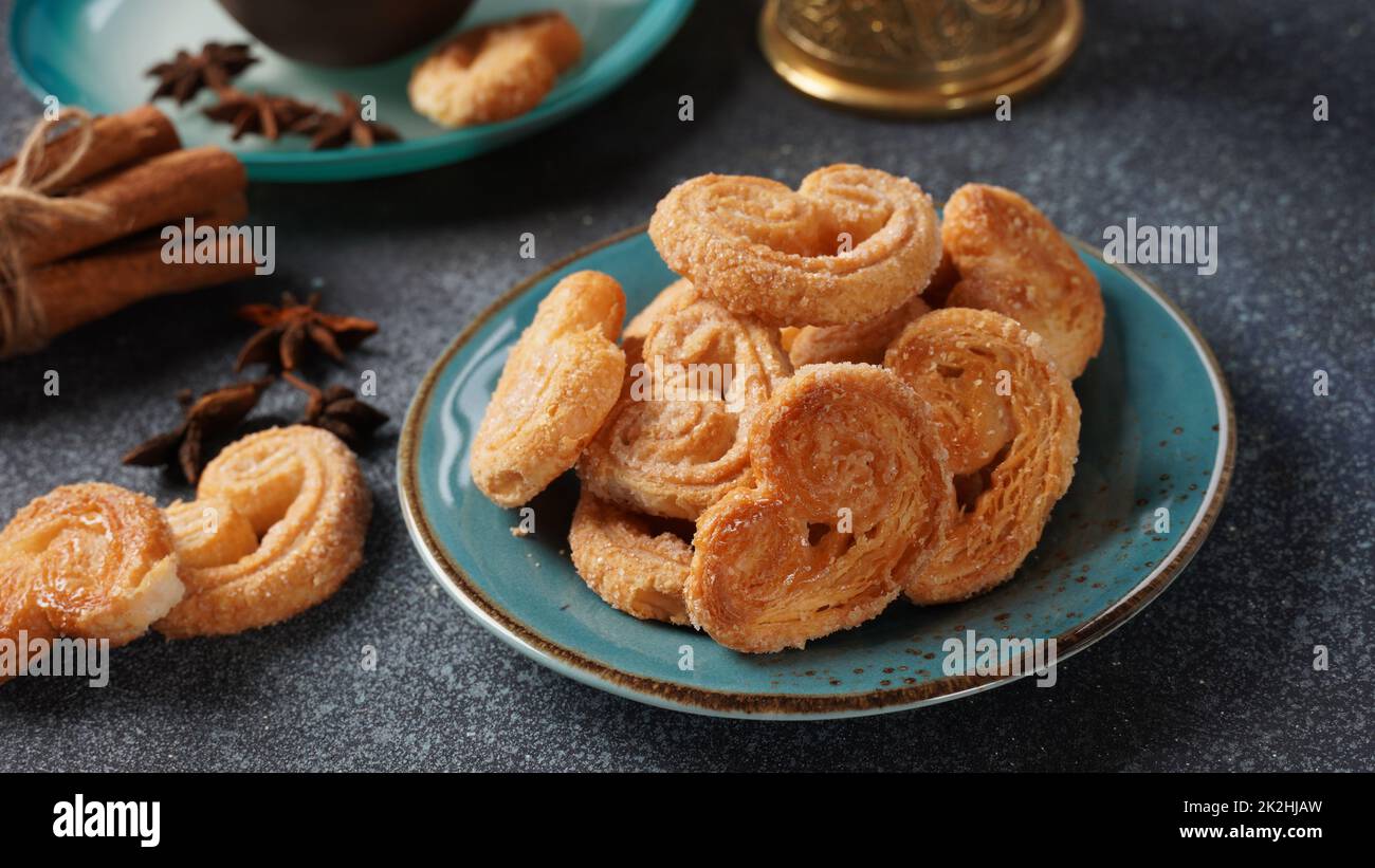 Palmier biscuits - french cookies made of puff pastry also called palm ...
