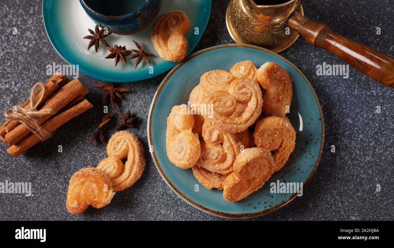 Palmier biscuits - french cookies made of puff pastry also called palm ...