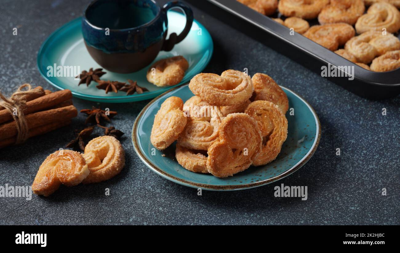 Palmier biscuits - french cookies made of puff pastry also called palm ...