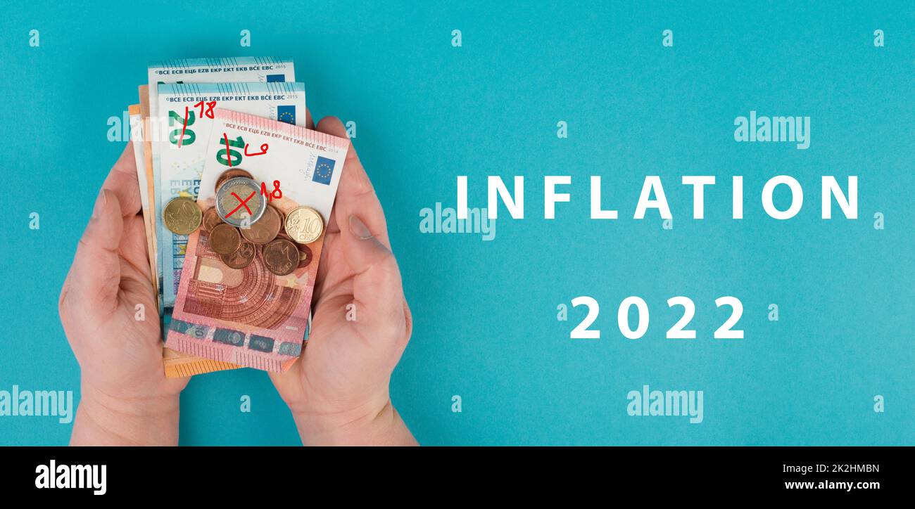 Inflation, financial crash, euro banknotes, economy development and ...