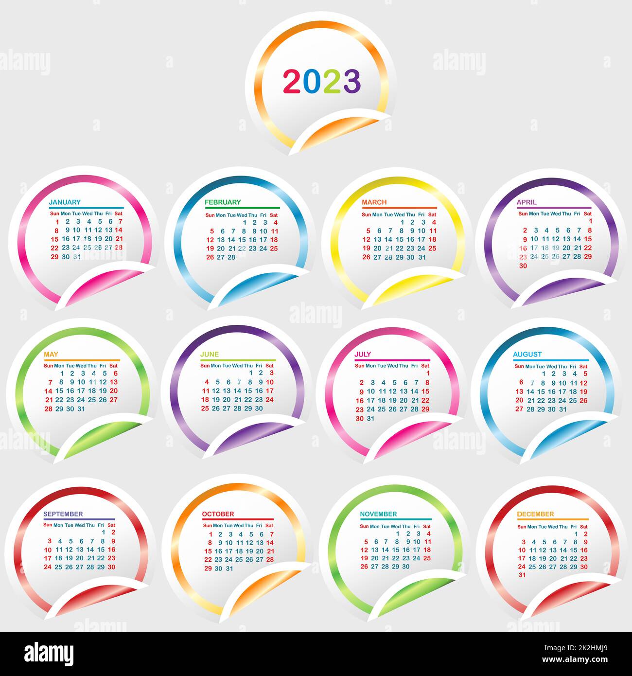 Colored 2023 calendar with stickers Stock Photo - Alamy