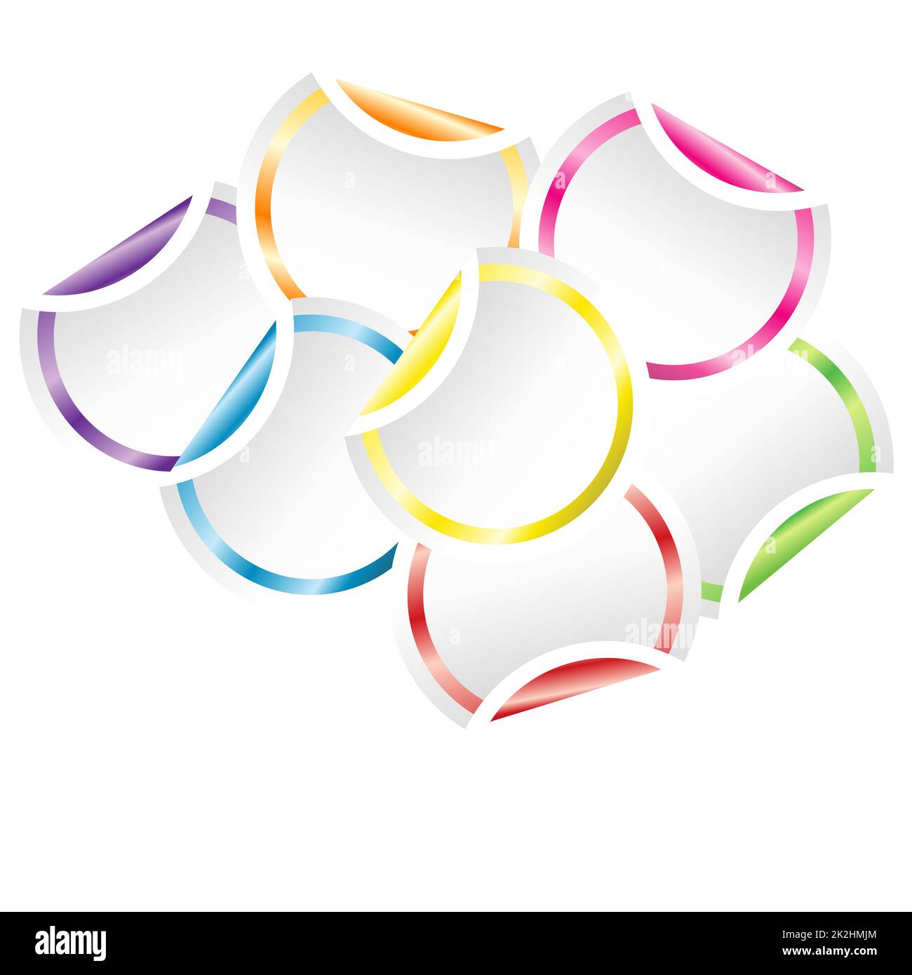 Round stickers with colored edges and bent corners Stock Photo - Alamy