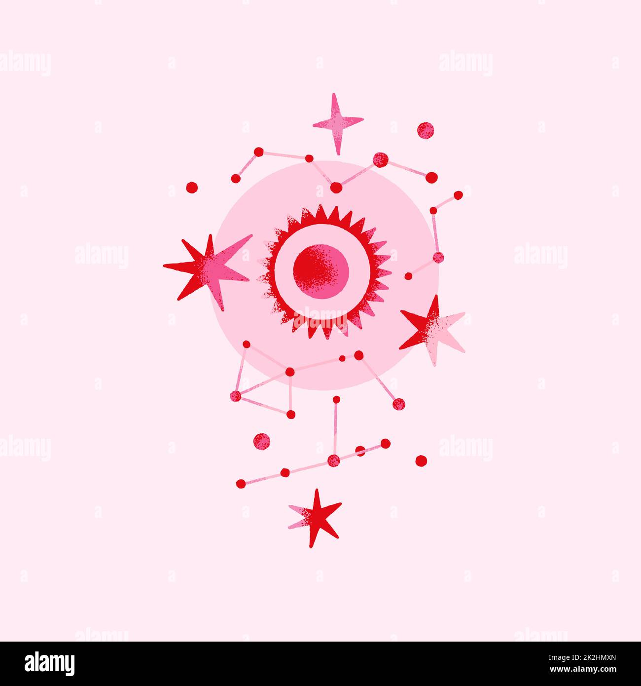 Space composition with planets and stars in pink, red colors. Vector ...