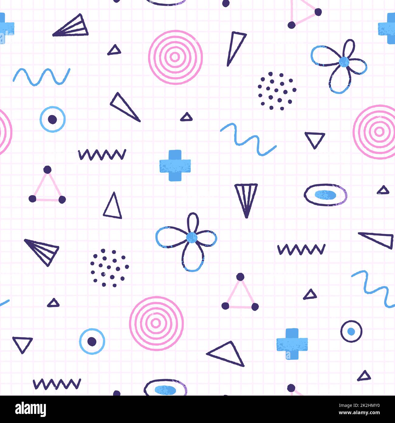 Vector seamless pattern of different shapes and wavy lines in hand ...