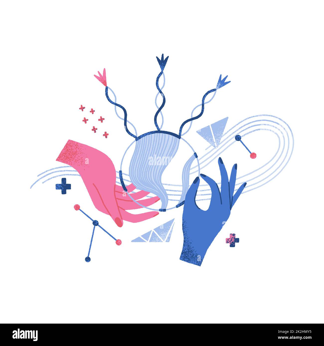 Abstract esoteric surreal composition with hands, different textured ...