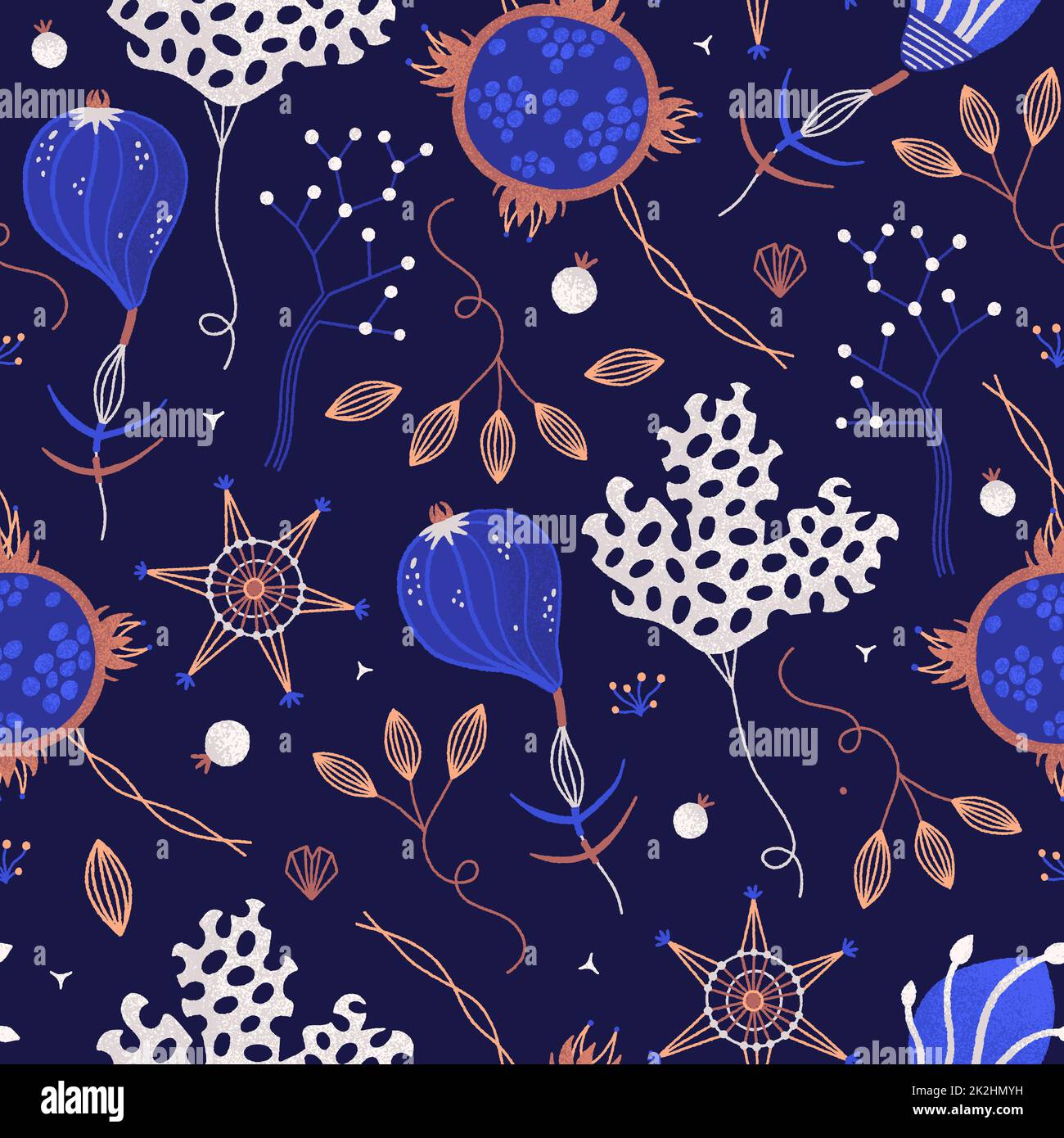 Vector floral seamless pattern. Mysterious witch night flowers. Repeat background with magic ...