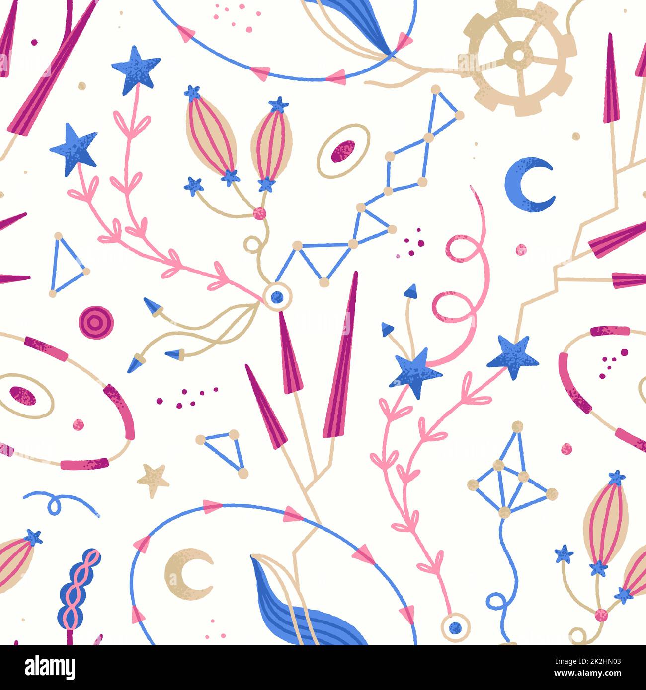 Vector floral seamless pattern. Mysterious cosmic flowers. Yellow ...