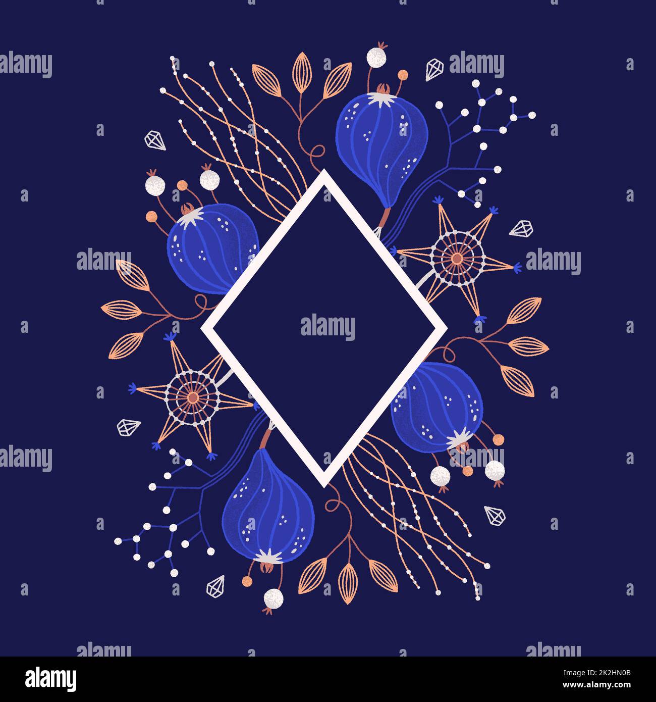 Floral frame of mysterious witch night flowers. Design with mysterious ...