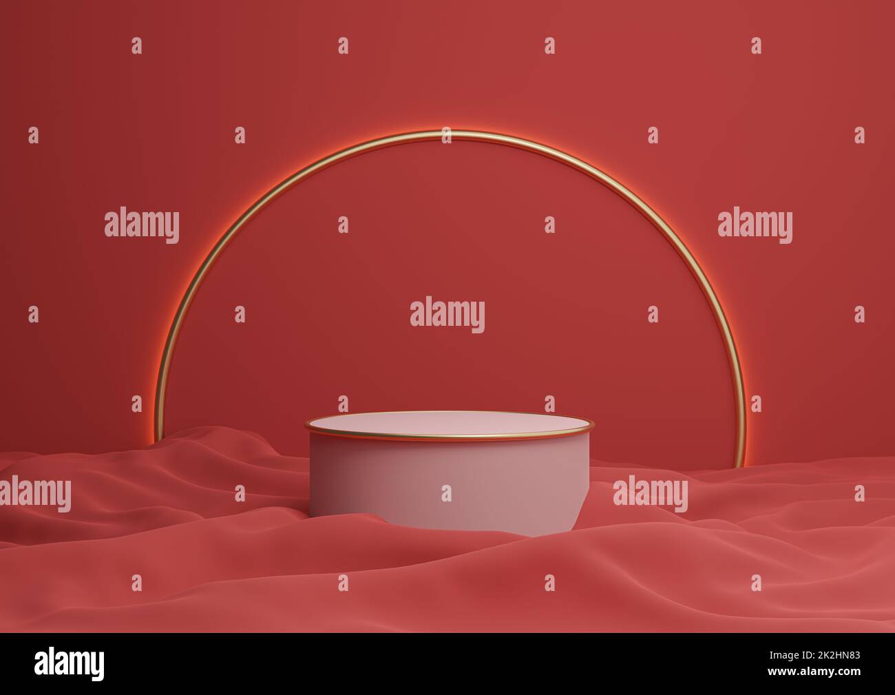 Bright maroon, dark red 3D rendering luxurious product display podium ...