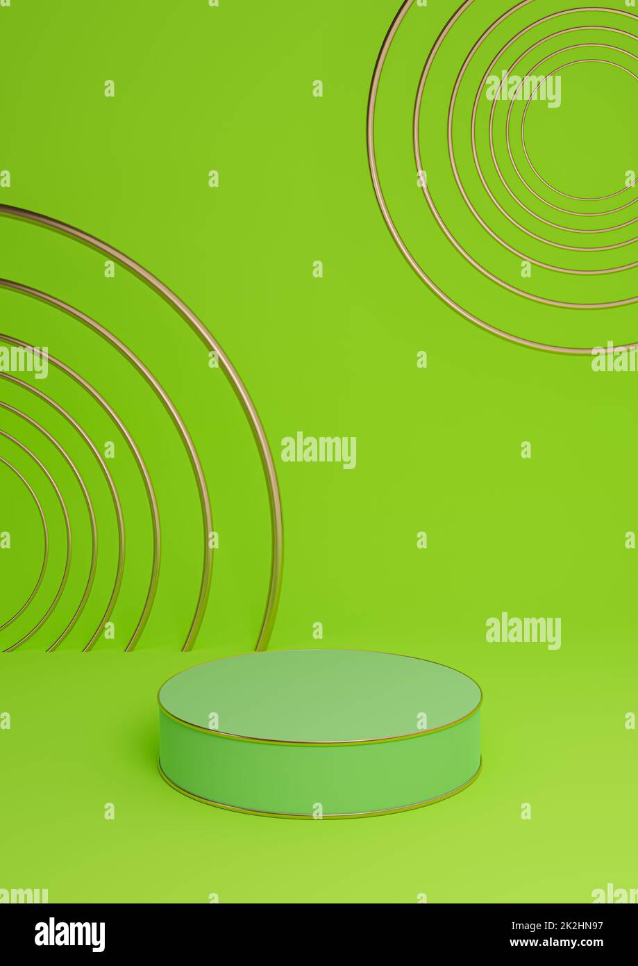 Bright, neon green 3D rendering minimal product display luxury cylinder podium or product ...