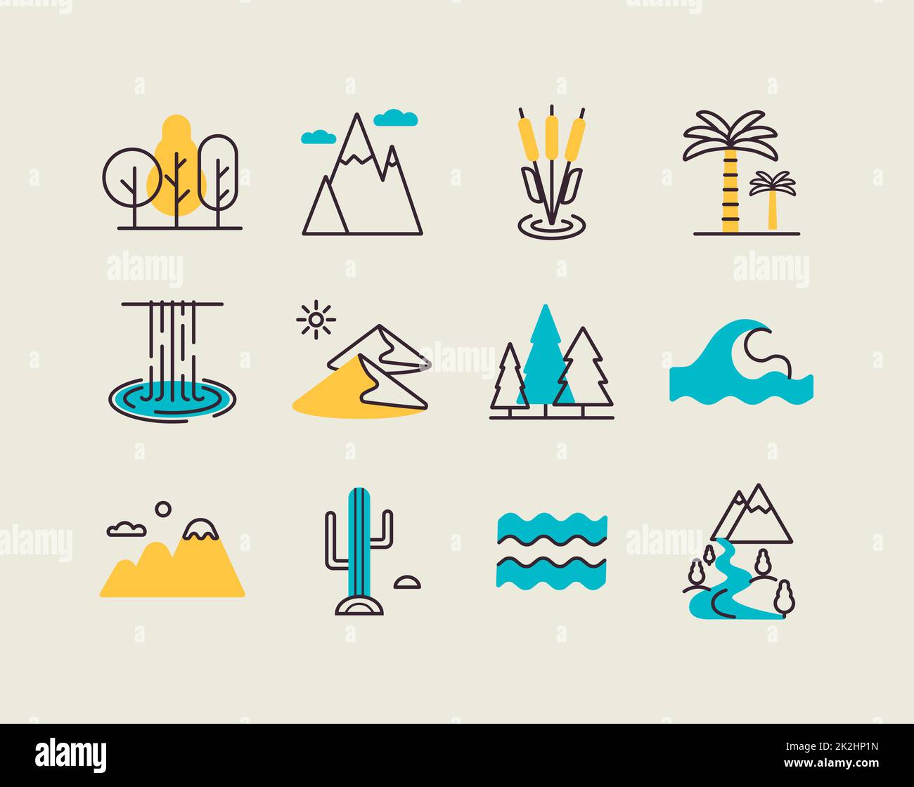 Nature vector icons set. Landscape sign Stock Photo - Alamy