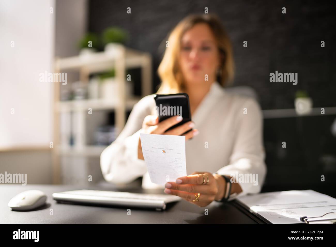 Receipt Scan Using Mobile Phone. Business Bill Stock Photo - Alamy