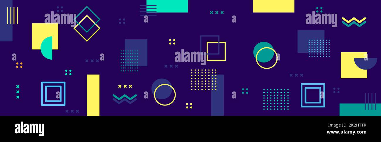 Panoramic dark purple abstract background with different geometric ...