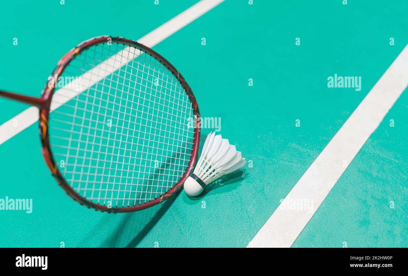 shuttlecock on badminton playing court Stock Photo - Alamy