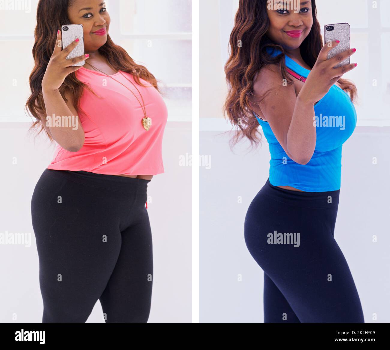 I look fine. Shot of a woman before and after her diet Stock Photo - Alamy